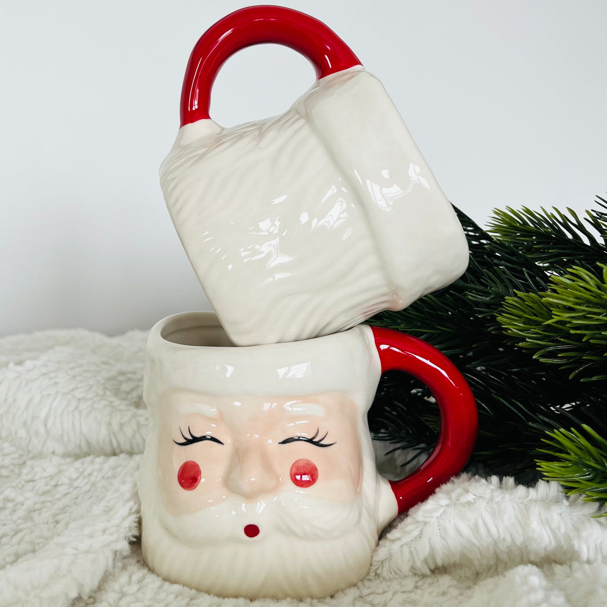 Vintage-Look Santa Ceramic Mugs – Autumn Blue Design
